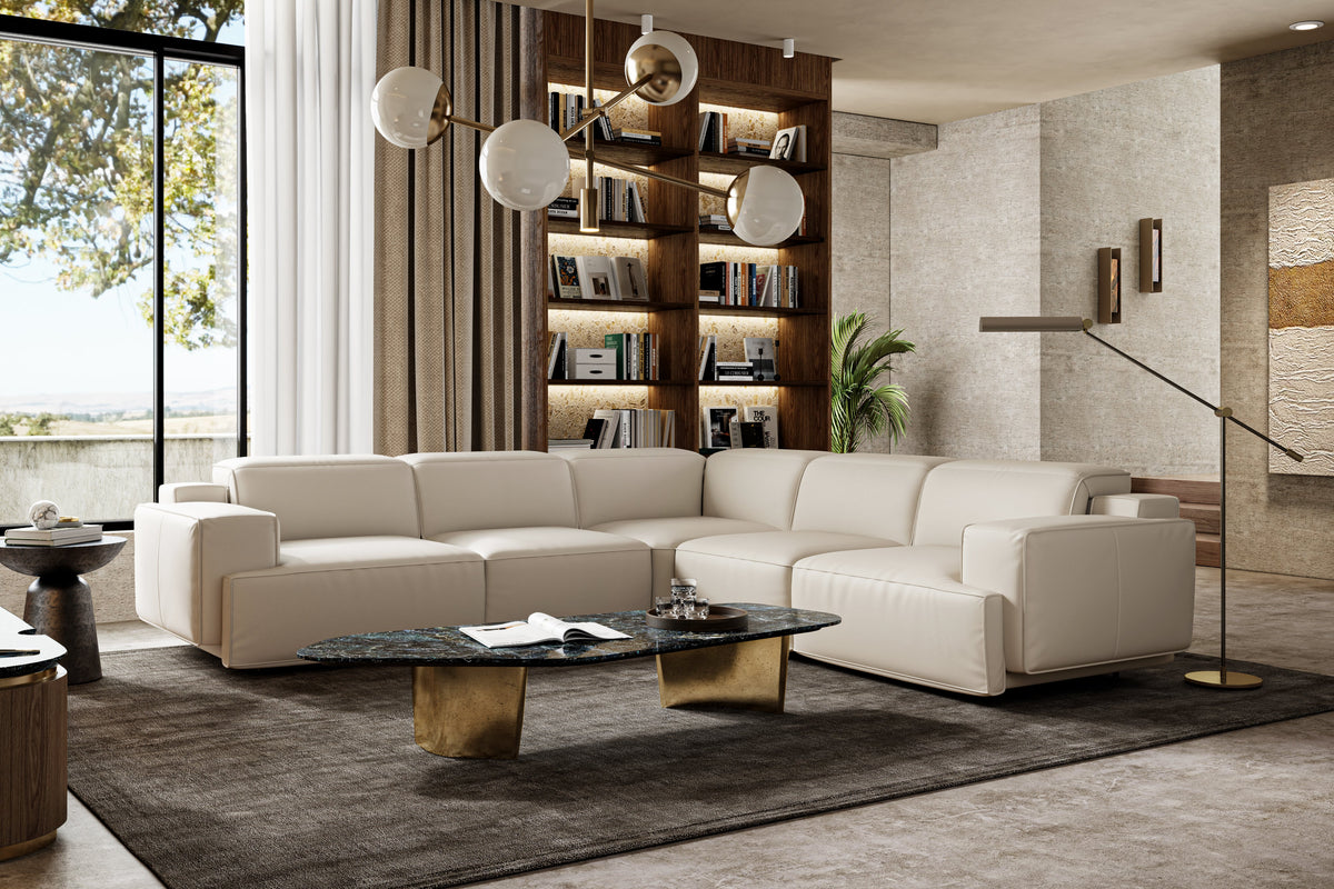 Valencia Valentina Leather Sectional L Shape Recliner Sofa Beige