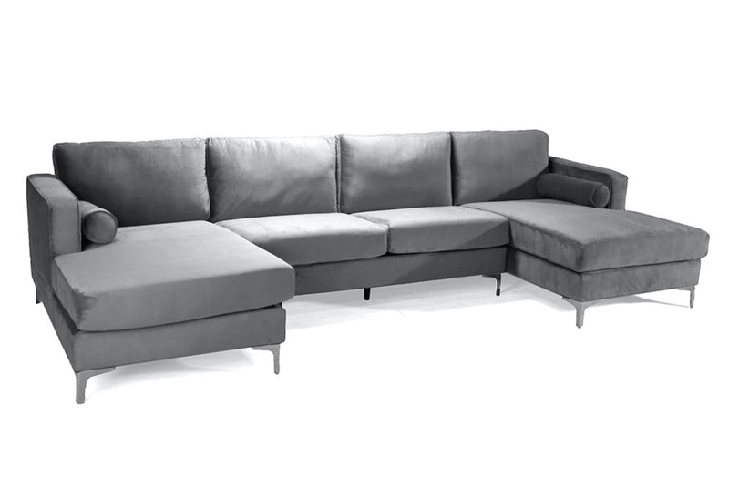 Valencia Helio Fabric U Shape Sofa, Grey Color