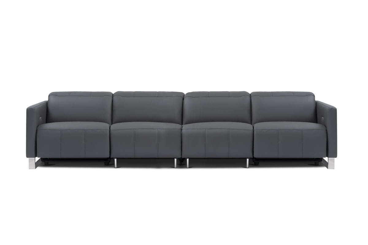 Valencia Isla Modern Top Grain Leather Reclining Sofa, Four Seats, Gre