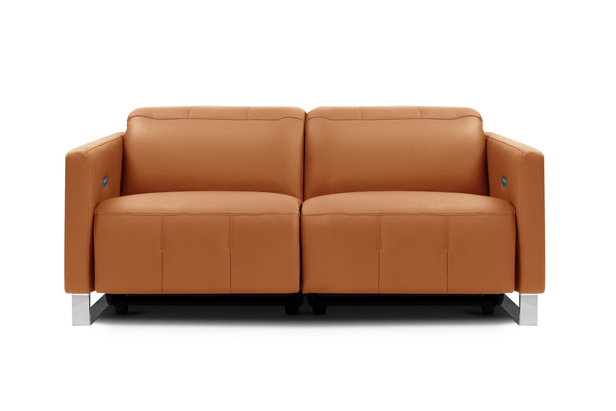 Valencia Isla Modern Top Grain Leather Reclining Sofa, Loveseat, Cogna