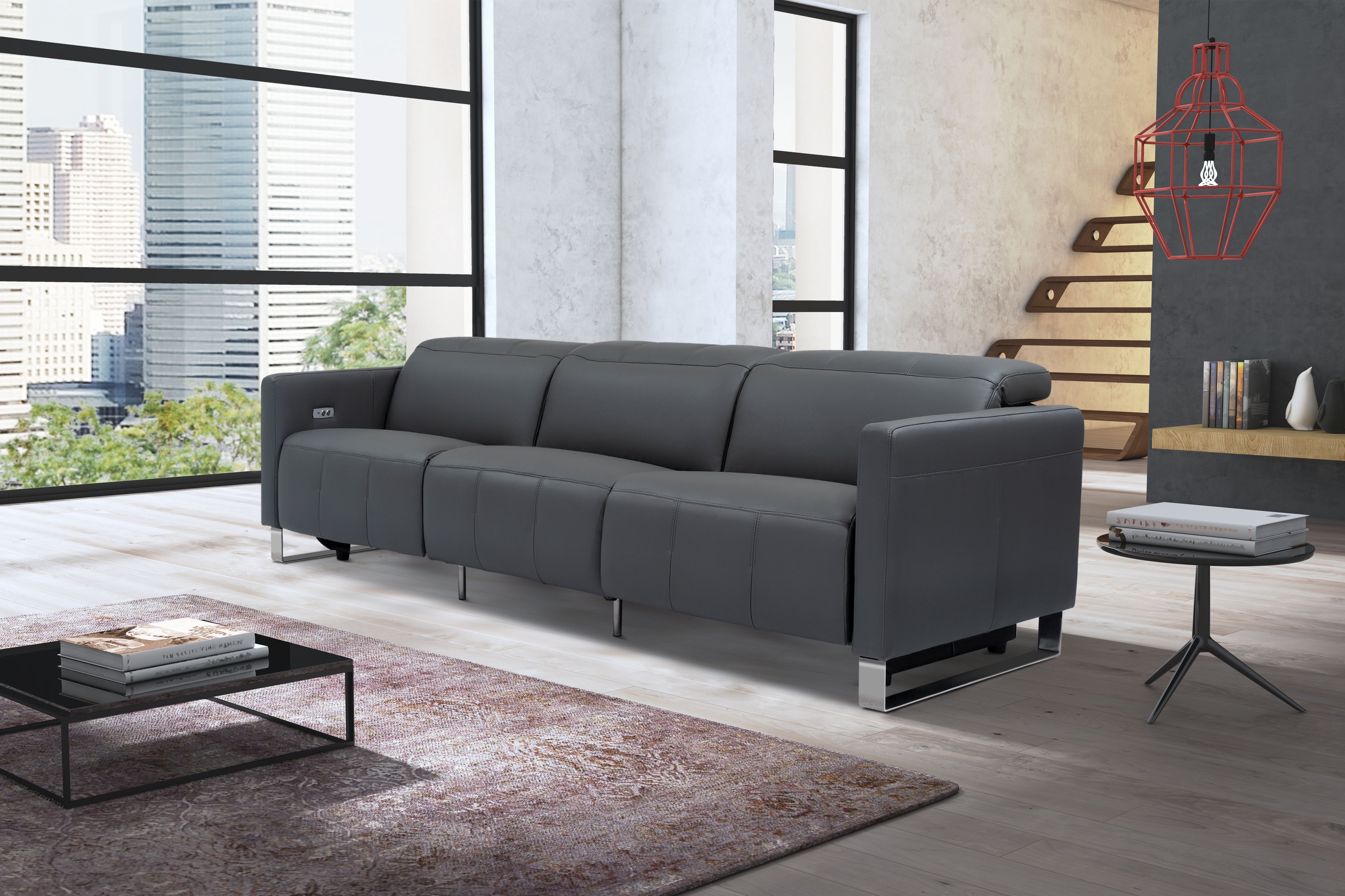 Valencia Isla Modern Top Grain Leather Reclining Sofa Three Seats Gr