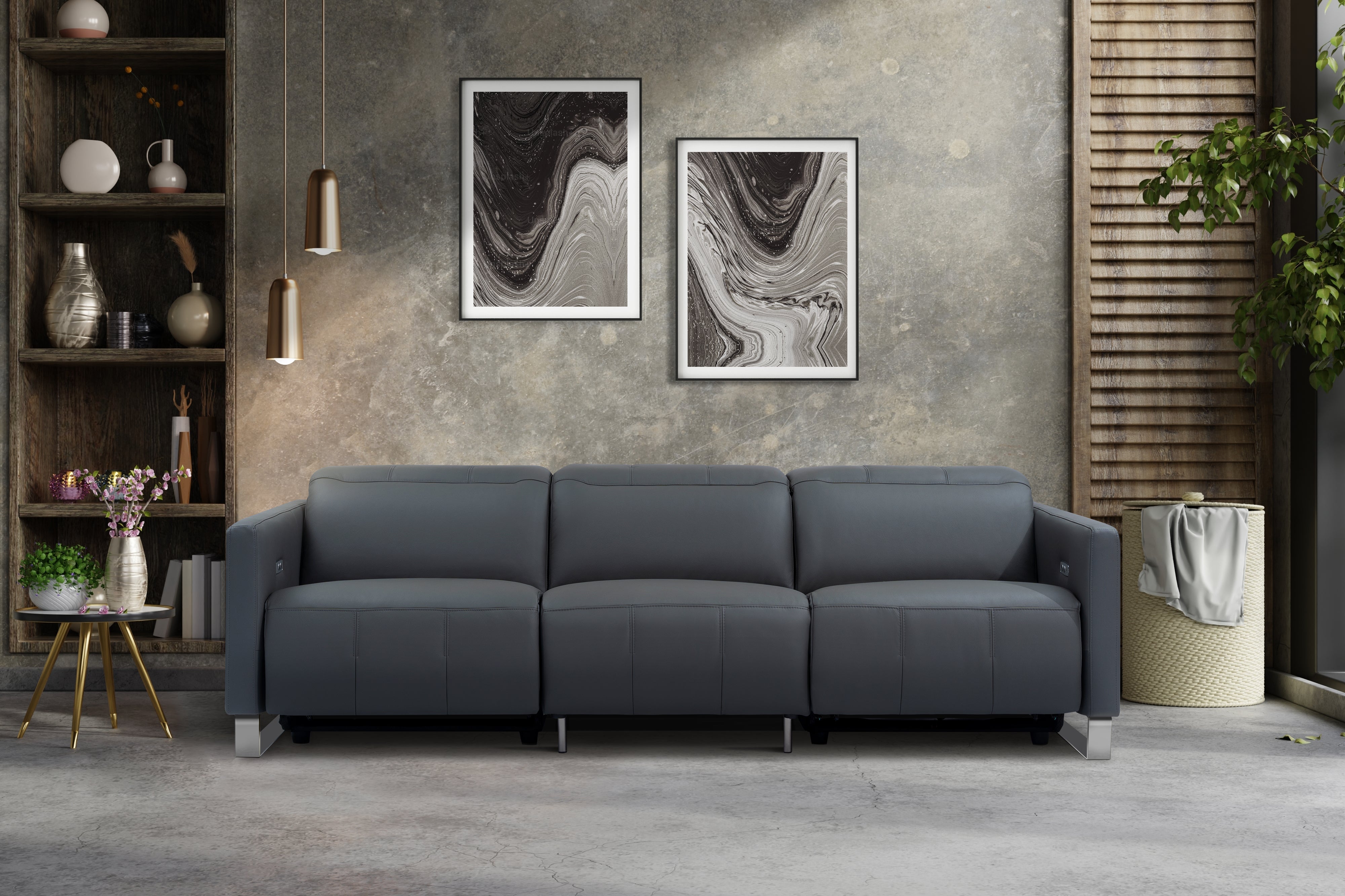 Valencia Isla Modern Top Grain Leather Reclining Sofa Three Seats Gr