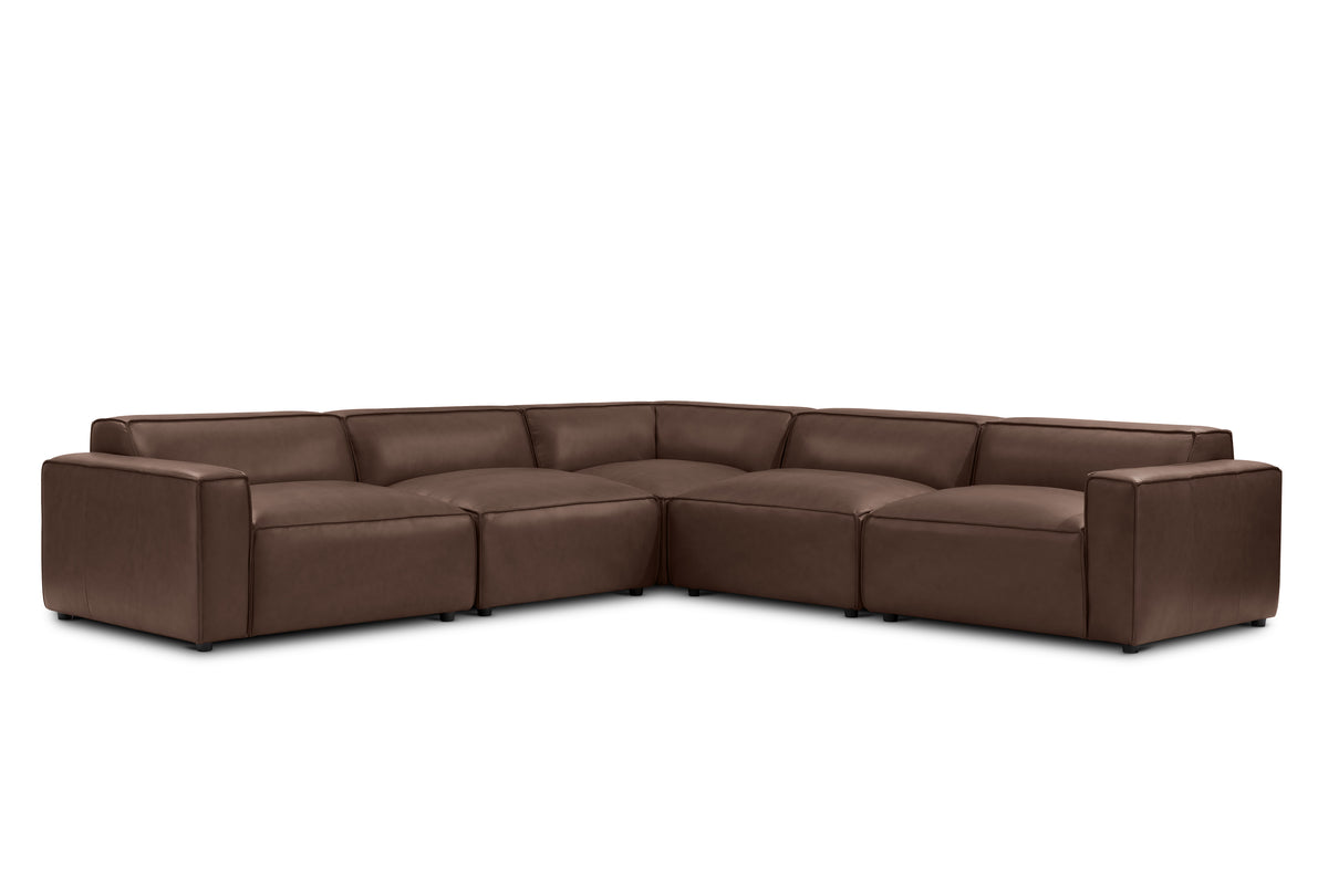 Valencia Nathan Full Aniline Leather Lounge Modular Sofa, L-Shape, Dar